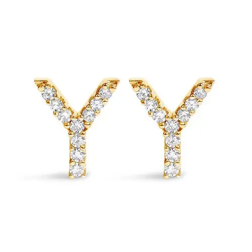 HAUS OF BRILLIANCE 10k Gold 1/10 Cttw Diamond Initial Stud Earring - Yellow Gold | Y